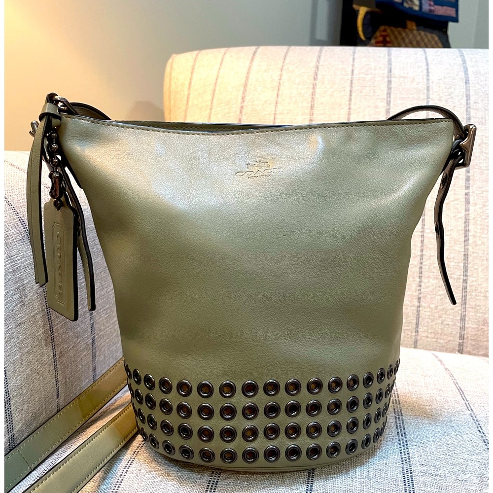 Coach Bleeker Grommets Duffel Bag In Khaki Green Leat… - Gem